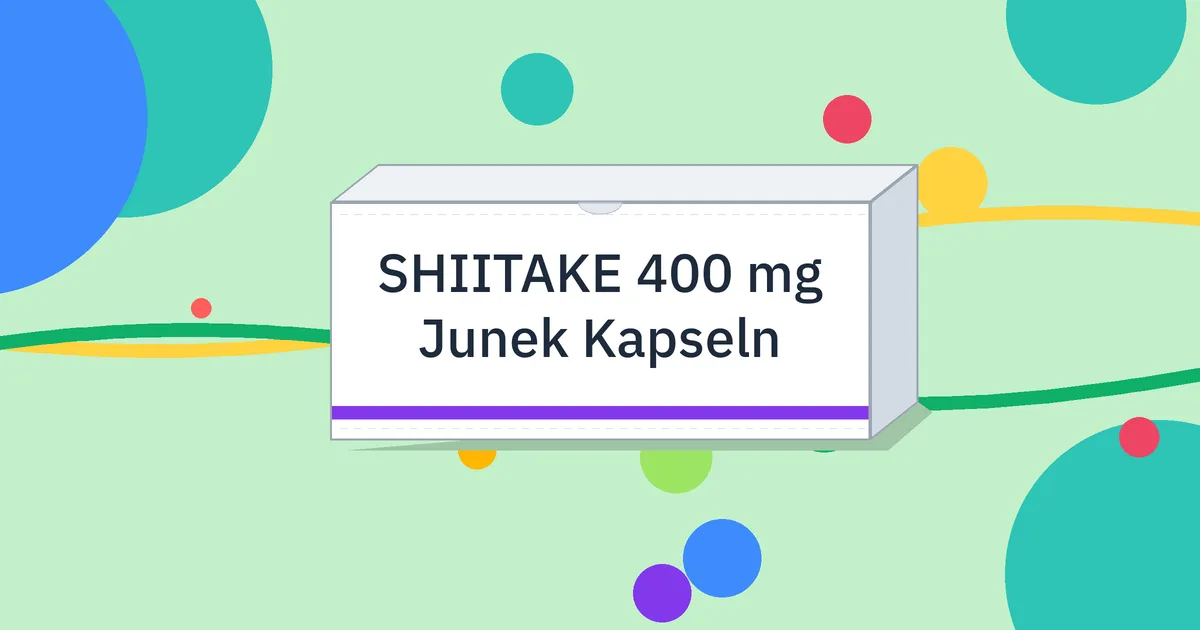 Symbolbild: Packung mit der Aufschrift SHIITAKE 400 mg Junek Kapseln (PZN 01107473) – Verfügbarkeit und Bezug in Apotheken in Frankfurt am Main
