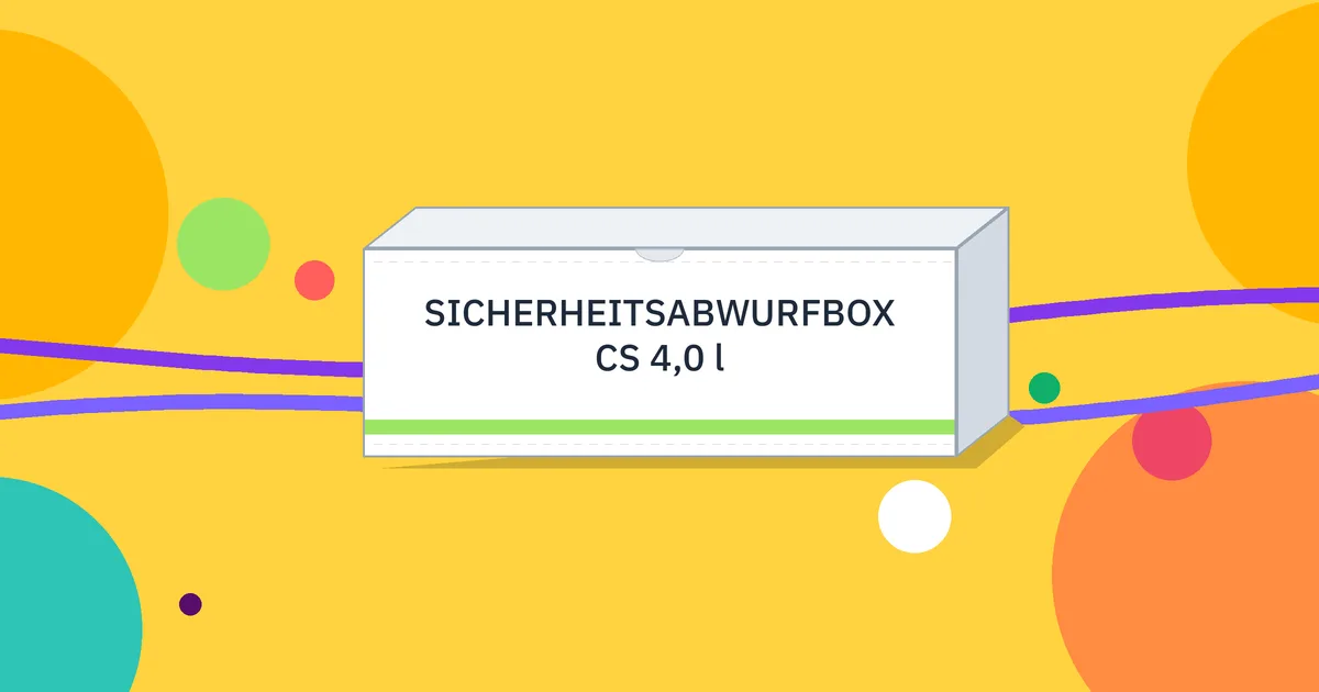 Symbolbild: Packung mit der Aufschrift SICHERHEITSABWURFBOX CS 4,0 l (PZN 06403265) – Verfügbarkeit und Bezug in Apotheken in Frankfurt am Main