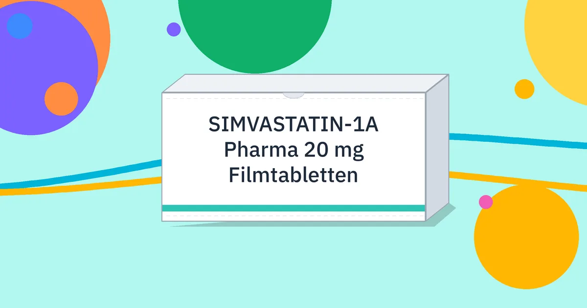 Symbolbild: Packung mit der Aufschrift SIMVASTATIN-1A Pharma 20 mg Filmtabletten (PZN 01970516) – Verfügbarkeit und Bezug in Apotheken in Frankfurt am Main
