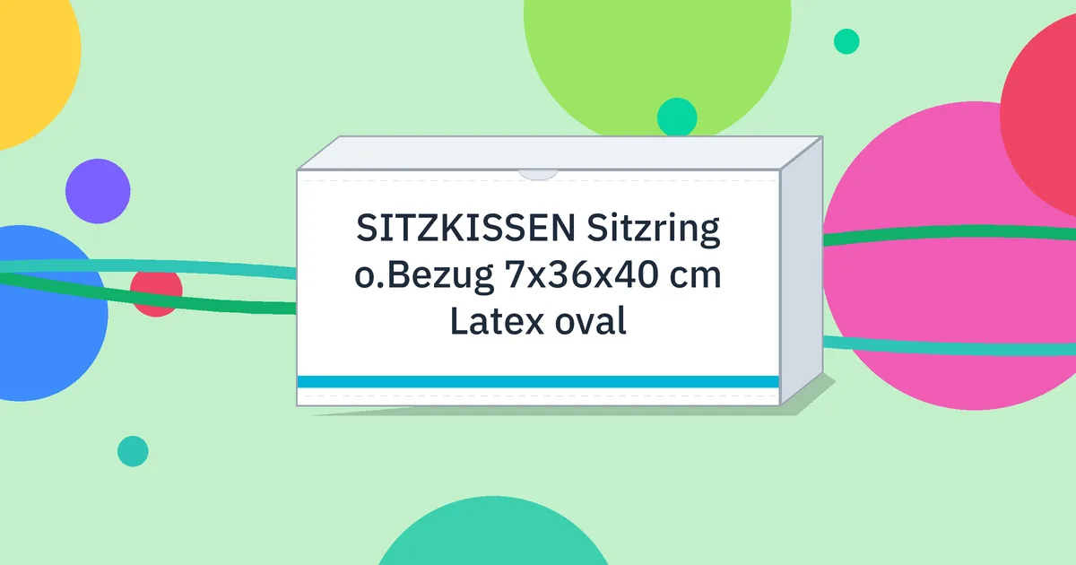 Symbolbild: Packung mit der Aufschrift SITZKISSEN Sitzring o.Bezug 7x36x40 cm Latex oval (PZN 11289185) – Verfügbarkeit und Bezug in Apotheken in Frankfurt am Main