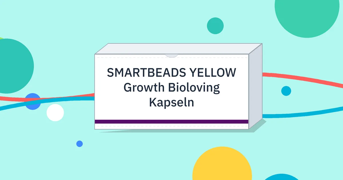 Symbolbild: Packung mit der Aufschrift SMARTBEADS YELLOW Growth Bioloving Kapseln (PZN 17196119) – Verfügbarkeit und Bezug in Apotheken in Frankfurt am Main