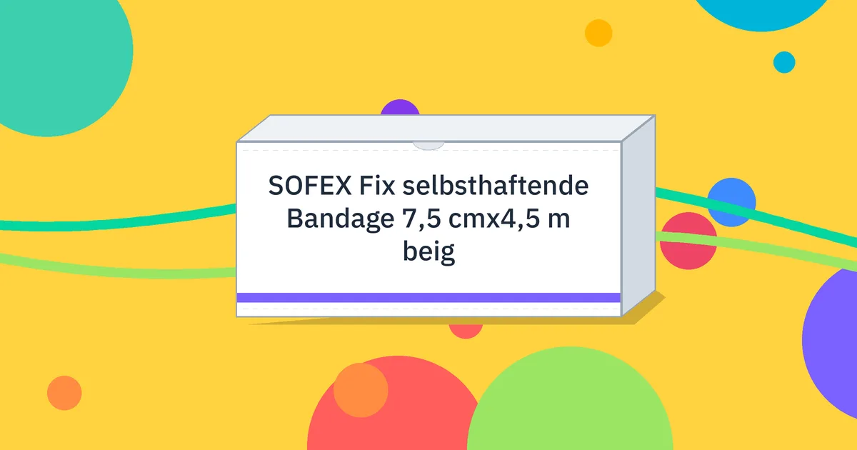 Symbolbild: Packung mit der Aufschrift SOFEX Fix selbsthaftende Bandage 7,5 cmx4,5 m beig (PZN 18219437) – Verfügbarkeit und Bezug in Apotheken in Frankfurt am Main