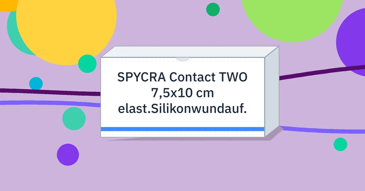 Symbolbild: Packung mit der Aufschrift SPYCRA Contact TWO 7,5x10 cm elast.Silikonwundauf. (PZN 18038150) – Verfügbarkeit und Bezug in Apotheken in Frankfurt am Main