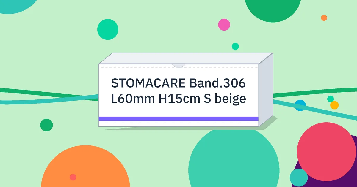 Symbolbild: Packung mit der Aufschrift STOMACARE Band.306 L60mm H15cm S beige (PZN 09109081) – Verfügbarkeit und Bezug in Apotheken in Frankfurt am Main