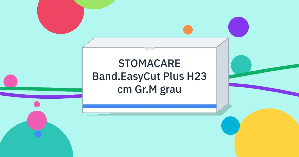 Symbolbild: Packung mit der Aufschrift STOMACARE Band.EasyCut Plus H23 cm Gr.M grau (PZN 16314686) – Verfügbarkeit und Bezug in Apotheken in Frankfurt am Main