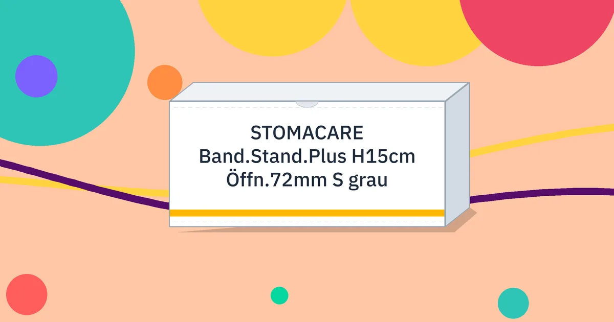 Symbolbild: Packung mit der Aufschrift STOMACARE Band.Stand.Plus H15cm Öffn.72mm S grau (PZN 16750370) – Verfügbarkeit und Bezug in Apotheken in Frankfurt am Main