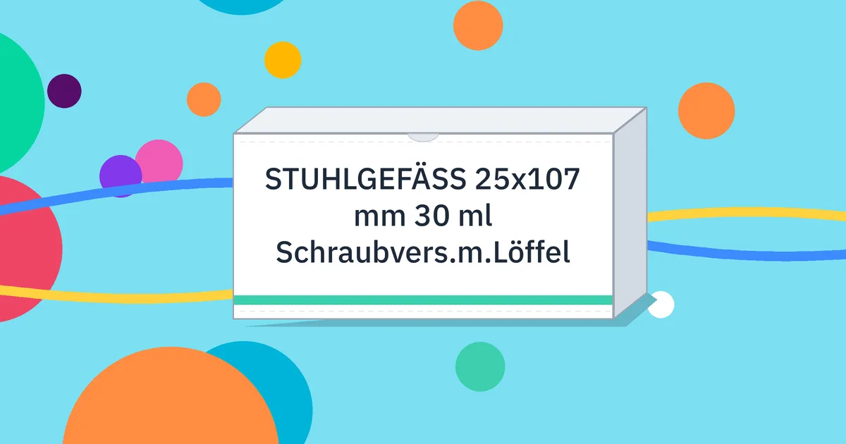 Symbolbild: Packung mit der Aufschrift STUHLGEFÄSS 25x107 mm 30 ml Schraubvers.m.Löffel (PZN 10401510) – Verfügbarkeit und Bezug in Apotheken in Frankfurt am Main
