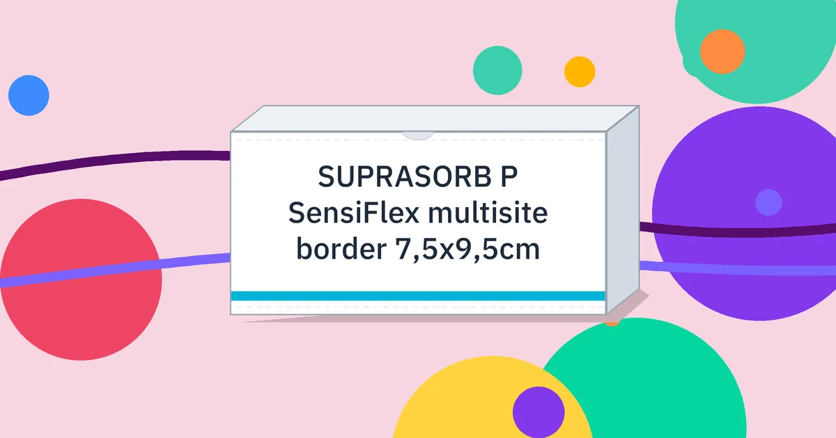 Symbolbild: Packung mit der Aufschrift SUPRASORB P SensiFlex multisite border 7,5x9,5cm (PZN 20694909) – Verfügbarkeit und Bezug in Apotheken in Frankfurt am Main