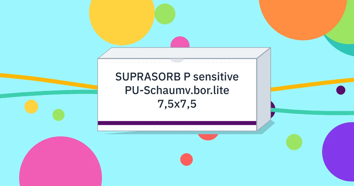 Symbolbild: Packung mit der Aufschrift SUPRASORB P sensitive PU-Schaumv.bor.lite 7,5x7,5 (PZN 20276371) – Verfügbarkeit und Bezug in Apotheken in Frankfurt am Main