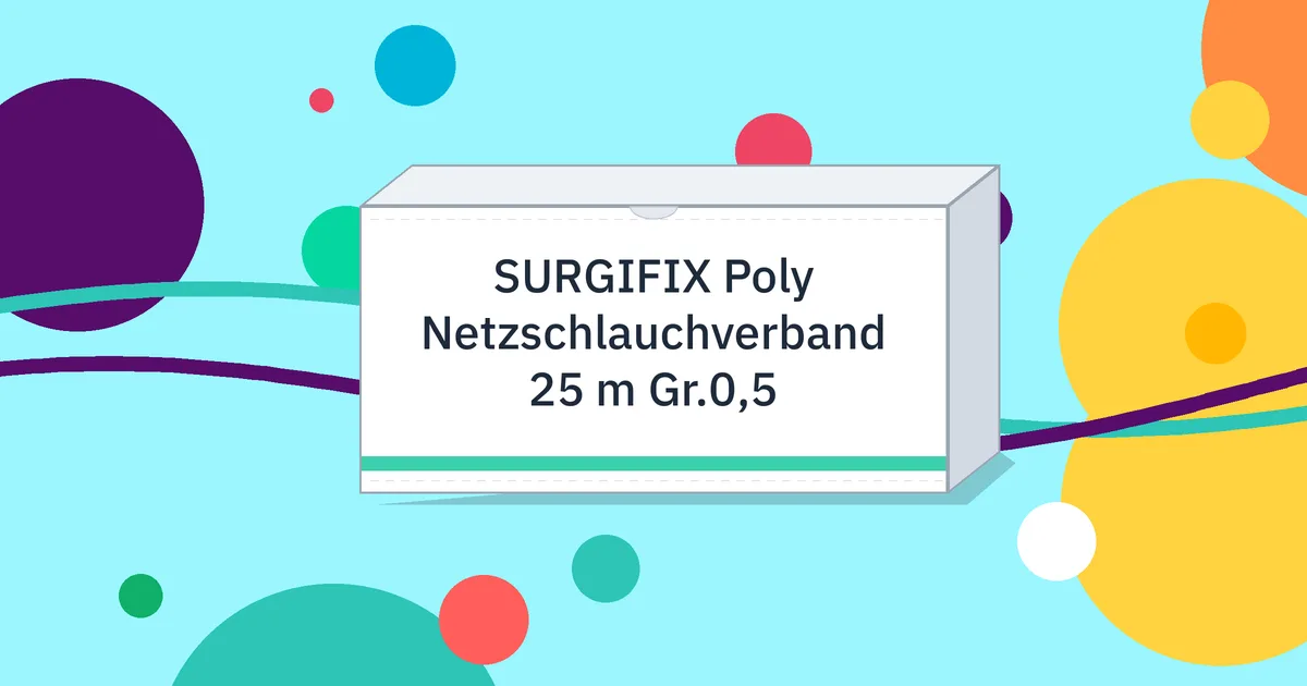 Symbolbild: Packung mit der Aufschrift SURGIFIX Poly Netzschlauchverband 25 m Gr.0,5 (PZN 18386477) – Verfügbarkeit und Bezug in Apotheken in Frankfurt am Main