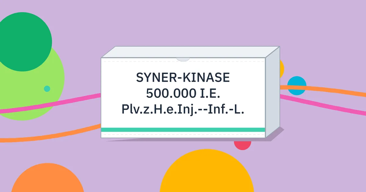 Symbolbild: Packung mit der Aufschrift SYNER-KINASE 500.000 I.E. Plv.z.H.e.Inj.--Inf.-L. (PZN 17483161) – Verfügbarkeit und Bezug in Apotheken in Frankfurt am Main