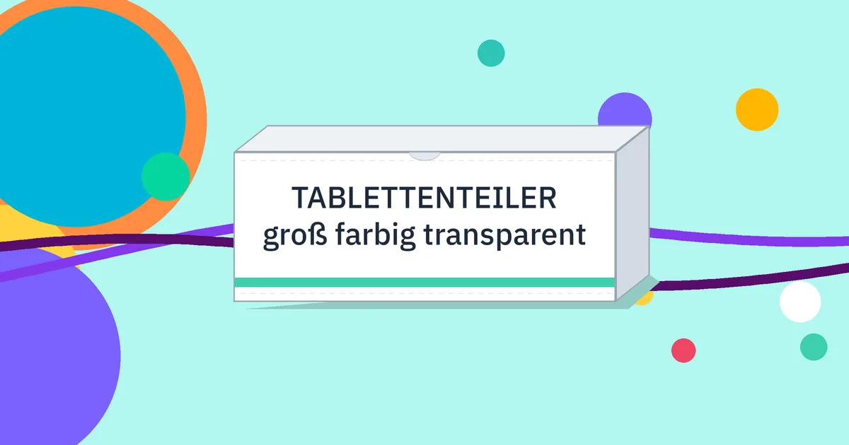 Symbolbild: Packung mit der Aufschrift TABLETTENTEILER groß farbig transparent (PZN 02234222) – Verfügbarkeit und Bezug in Apotheken in Frankfurt am Main