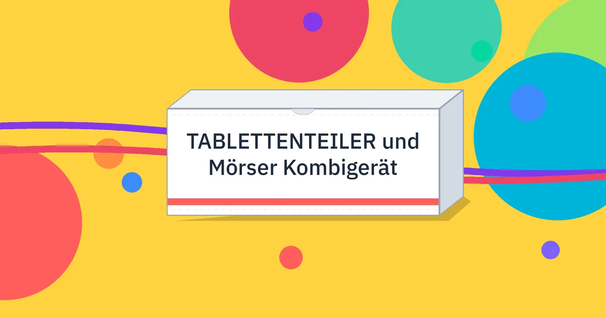 Symbolbild: Packung mit der Aufschrift TABLETTENTEILER und Mörser Kombigerät (PZN 03098761) – Verfügbarkeit und Bezug in Apotheken in Frankfurt am Main
