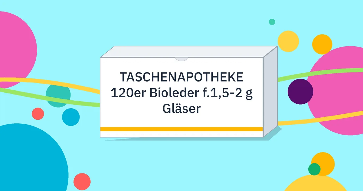Symbolbild: Packung mit der Aufschrift TASCHENAPOTHEKE 120er Bioleder f.1,5-2 g Gläser (PZN 09747893) – Verfügbarkeit und Bezug in Apotheken in Frankfurt am Main