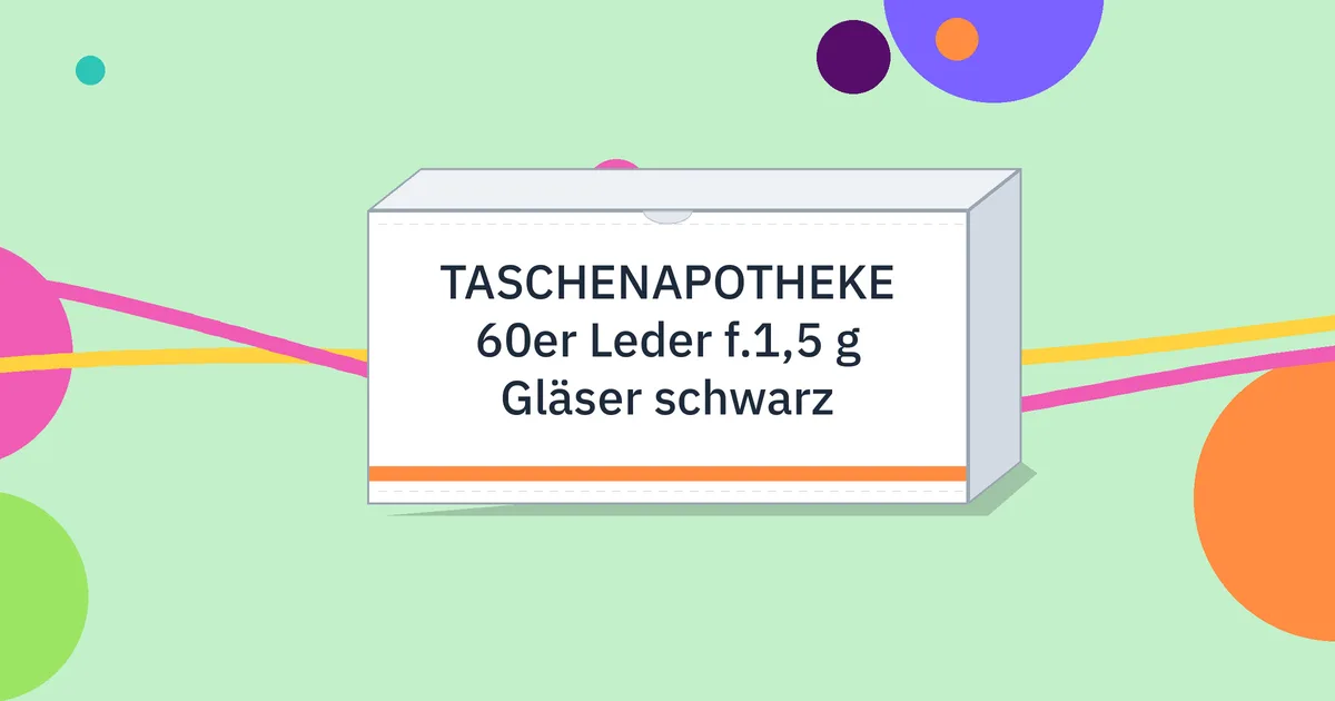 Symbolbild: Packung mit der Aufschrift TASCHENAPOTHEKE 60er Leder f.1,5 g Gläser schwarz (PZN 09747812) – Verfügbarkeit und Bezug in Apotheken in Frankfurt am Main