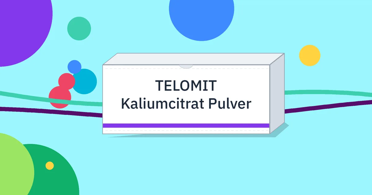 Symbolbild: Packung mit der Aufschrift TELOMIT Kaliumcitrat Pulver (PZN 19995416) – Verfügbarkeit und Bezug in Apotheken in Frankfurt am Main