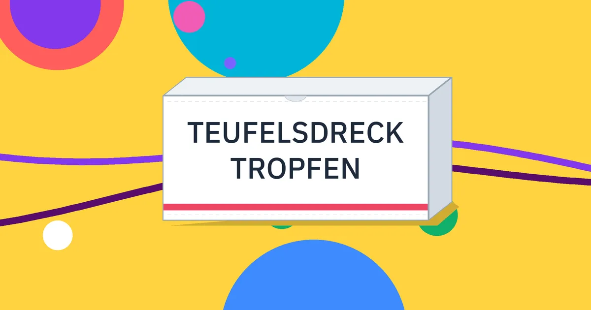 Symbolbild: Packung mit der Aufschrift TEUFELSDRECK TROPFEN (PZN 15230237) – Verfügbarkeit und Bezug in Apotheken in Frankfurt am Main