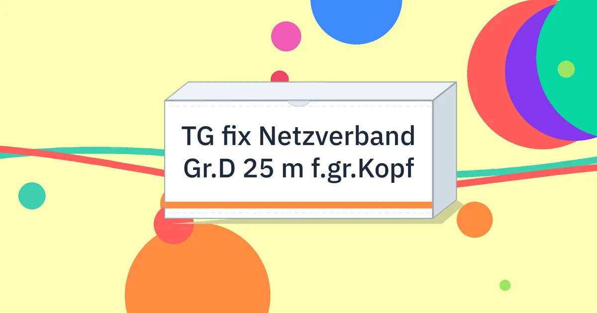 Symbolbild: Packung mit der Aufschrift TG fix Netzverband Gr.D 25 m f.gr.Kopf (PZN 12775137) – Verfügbarkeit und Bezug in Apotheken in Frankfurt am Main
