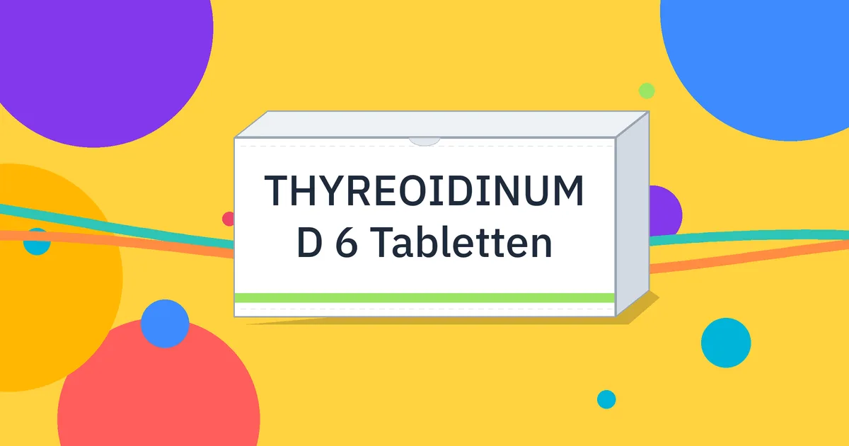 Symbolbild: Packung mit der Aufschrift THYREOIDINUM D 6 Tabletten (PZN 02637049) – Verfügbarkeit und Bezug in Apotheken in Frankfurt am Main