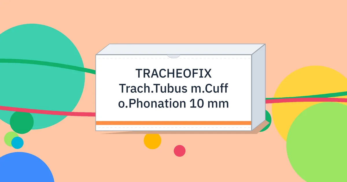 Symbolbild: Packung mit der Aufschrift TRACHEOFIX Trach.Tubus m.Cuff o.Phonation 10 mm (PZN 04164690) – Verfügbarkeit und Bezug in Apotheken in Frankfurt am Main