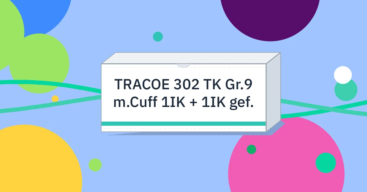 Symbolbild: Packung mit der Aufschrift TRACOE 302 TK Gr.9 m.Cuff 1IK + 1IK gef. (PZN 02717297) – Verfügbarkeit und Bezug in Apotheken in Frankfurt am Main