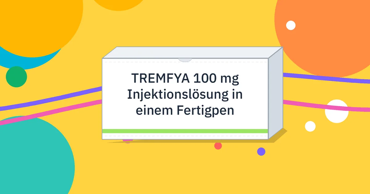 Symbolbild: Packung mit der Aufschrift TREMFYA 100 mg Injektionslösung in einem Fertigpen (PZN 16360048) – Verfügbarkeit und Bezug in Apotheken in Frankfurt am Main
