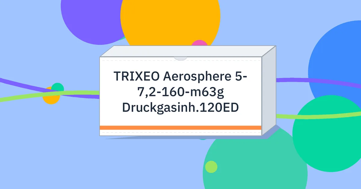 Symbolbild: Packung mit der Aufschrift TRIXEO Aerosphere 5-7,2-160-m63g Druckgasinh.120ED (PZN 17482552) – Verfügbarkeit und Bezug in Apotheken in Frankfurt am Main