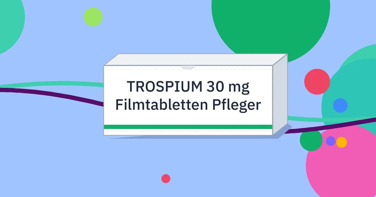 Symbolbild: Packung mit der Aufschrift TROSPIUM 30 mg Filmtabletten Pfleger (PZN 03646607) – Verfügbarkeit und Bezug in Apotheken in Frankfurt am Main