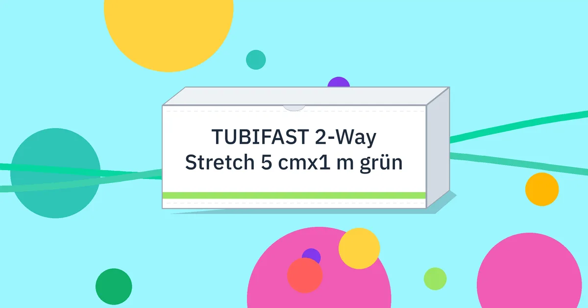 Symbolbild: Packung mit der Aufschrift TUBIFAST 2-Way Stretch 5 cmx1 m grün (PZN 09932828) – Verfügbarkeit und Bezug in Apotheken in Frankfurt am Main