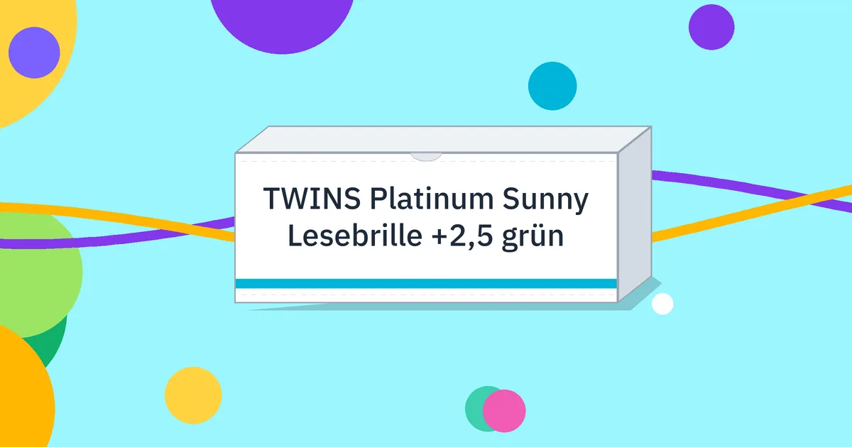 Symbolbild: Packung mit der Aufschrift TWINS Platinum Sunny Lesebrille +2,5 grün (PZN 13344178) – Verfügbarkeit und Bezug in Apotheken in Frankfurt am Main