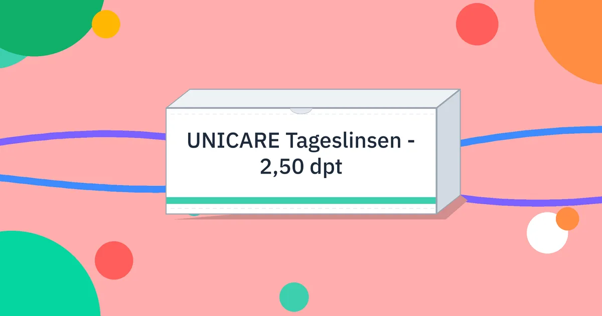 Symbolbild: Packung mit der Aufschrift UNICARE Tageslinsen -2,50 dpt (PZN 14185598) – Verfügbarkeit und Bezug in Apotheken in Frankfurt am Main