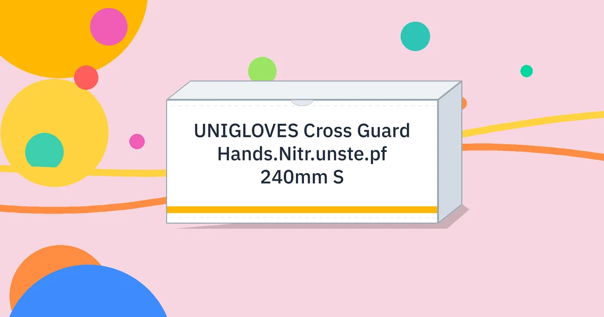 Symbolbild: Packung mit der Aufschrift UNIGLOVES Cross Guard Hands.Nitr.unste.pf 240mm S (PZN 19343441) – Verfügbarkeit und Bezug in Apotheken in Frankfurt am Main
