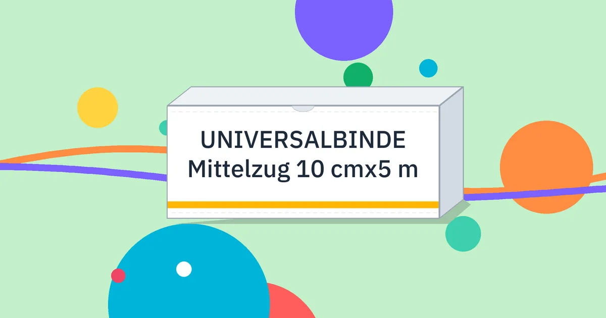 Symbolbild: Packung mit der Aufschrift UNIVERSALBINDE Mittelzug 10 cmx5 m (PZN 11606823) – Verfügbarkeit und Bezug in Apotheken in Frankfurt am Main