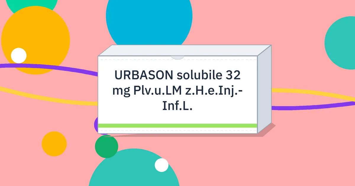 Symbolbild: Packung mit der Aufschrift URBASON solubile 32 mg Plv.u.LM z.H.e.Inj.-Inf.L. (PZN 01064999) – Verfügbarkeit und Bezug in Apotheken in Frankfurt am Main