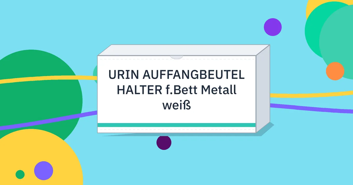 Symbolbild: Packung mit der Aufschrift URIN AUFFANGBEUTEL HALTER f.Bett Metall weiß (PZN 04433144) – Verfügbarkeit und Bezug in Apotheken in Frankfurt am Main