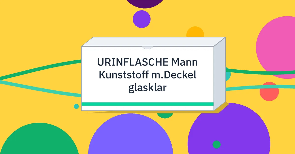 Symbolbild: Packung mit der Aufschrift URINFLASCHE Mann Kunststoff m.Deckel glasklar (PZN 03168875) – Verfügbarkeit und Bezug in Apotheken in Frankfurt am Main
