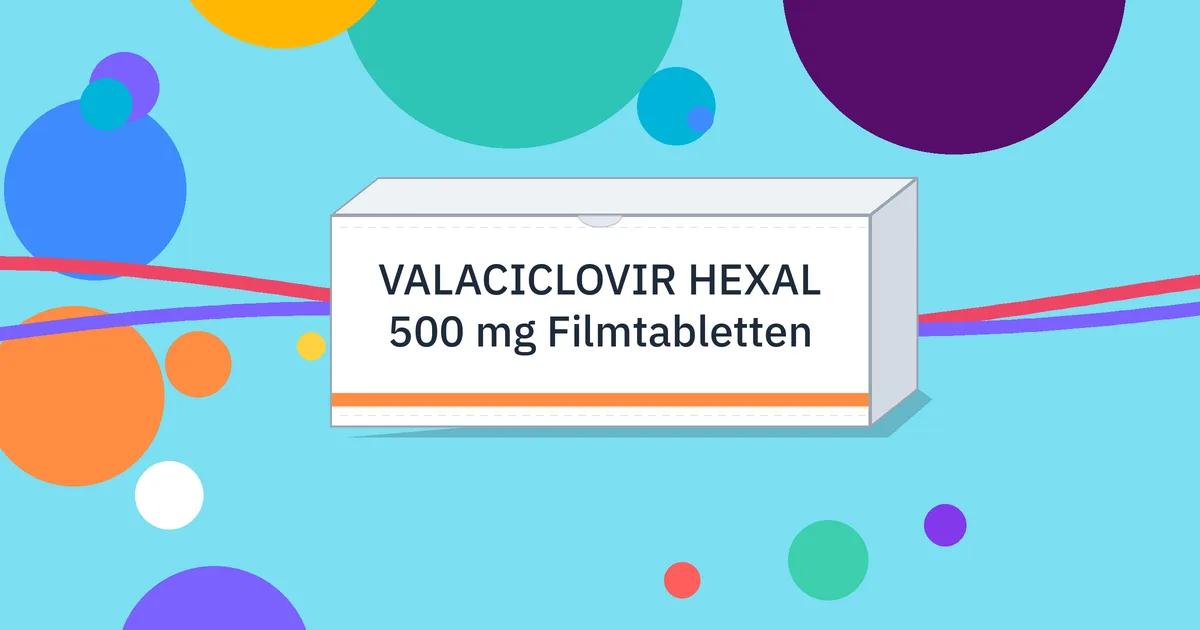 Symbolbild: Packung mit der Aufschrift VALACICLOVIR HEXAL 500 mg Filmtabletten (PZN 03420257) – Verfügbarkeit und Bezug in Apotheken in Frankfurt am Main