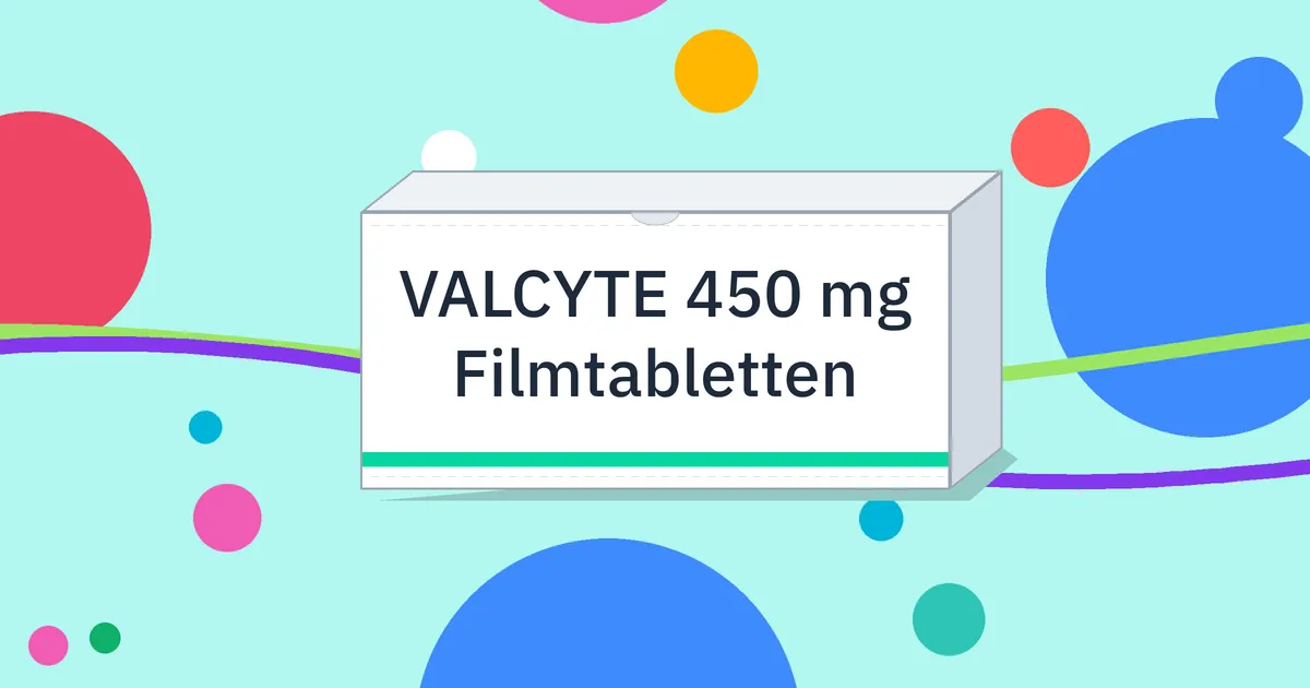 Symbolbild: Packung mit der Aufschrift VALCYTE 450 mg Filmtabletten (PZN 04743229) – Verfügbarkeit und Bezug in Apotheken in Frankfurt am Main
