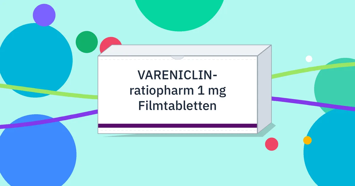 Symbolbild: Packung mit der Aufschrift VARENICLIN-ratiopharm 1 mg Filmtabletten (PZN 18914574) – Verfügbarkeit und Bezug in Apotheken in Frankfurt am Main