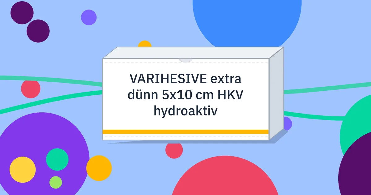 Symbolbild: Packung mit der Aufschrift VARIHESIVE extra dünn 5x10 cm HKV hydroaktiv (PZN 07013655) – Verfügbarkeit und Bezug in Apotheken in Frankfurt am Main