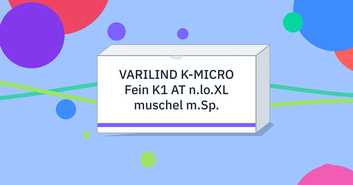 Symbolbild: Packung mit der Aufschrift VARILIND K-MICRO Fein K1 AT n.lo.XL muschel m.Sp. (PZN 20552813) – Verfügbarkeit und Bezug in Apotheken in Frankfurt am Main