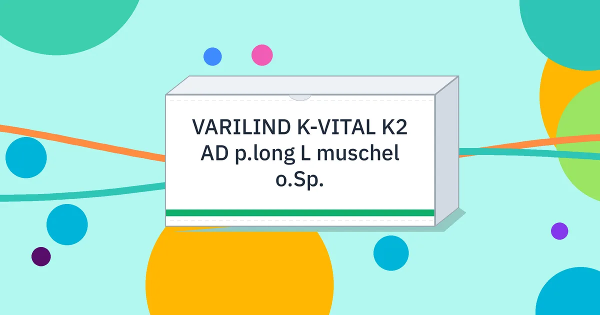 Symbolbild: Packung mit der Aufschrift VARILIND K-VITAL K2 AD p.long L muschel o.Sp. (PZN 20568889) – Verfügbarkeit und Bezug in Apotheken in Frankfurt am Main