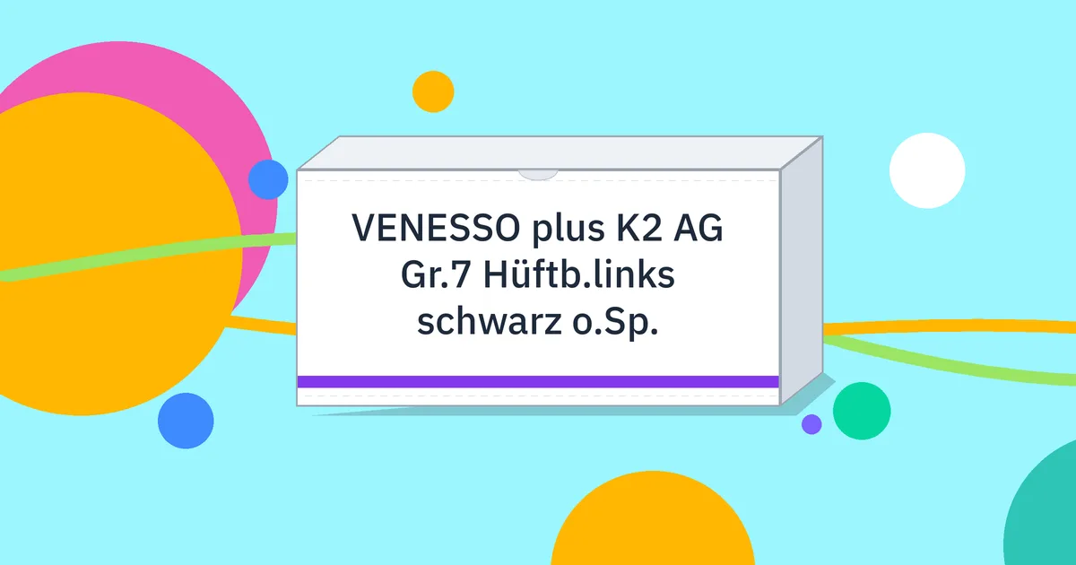 Symbolbild: Packung mit der Aufschrift VENESSO plus K2 AG Gr.7 Hüftb.links schwarz o.Sp. (PZN 03298046) – Verfügbarkeit und Bezug in Apotheken in Frankfurt am Main