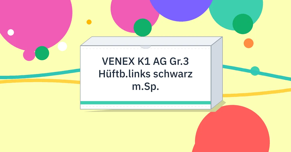 Symbolbild: Packung mit der Aufschrift VENEX K1 AG Gr.3 Hüftb.links schwarz m.Sp. (PZN 03201704) – Verfügbarkeit und Bezug in Apotheken in Frankfurt am Main