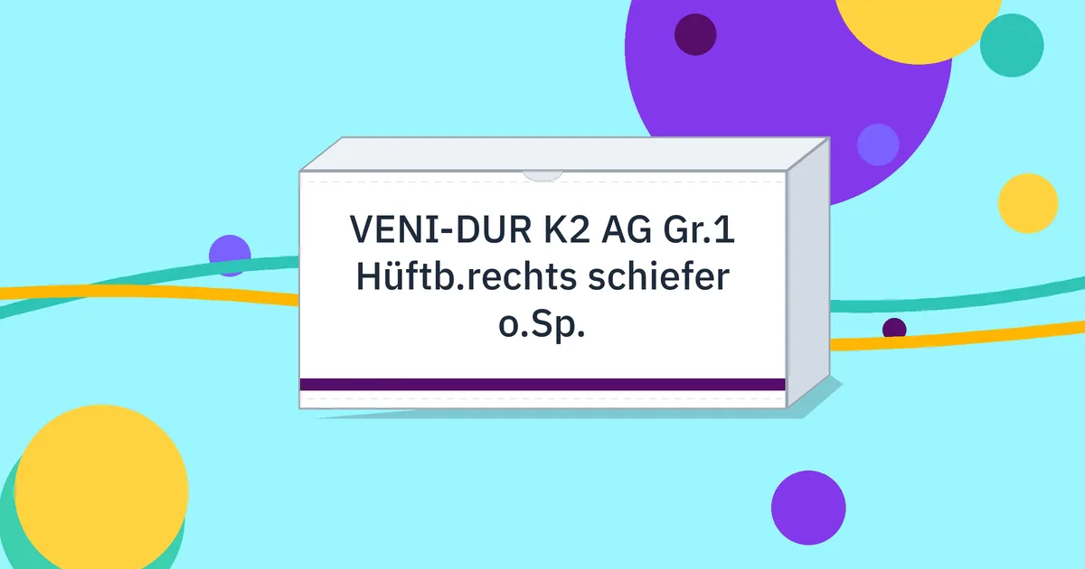 Symbolbild: Packung mit der Aufschrift VENI-DUR K2 AG Gr.1 Hüftb.rechts schiefer o.Sp. (PZN 03254089) – Verfügbarkeit und Bezug in Apotheken in Frankfurt am Main