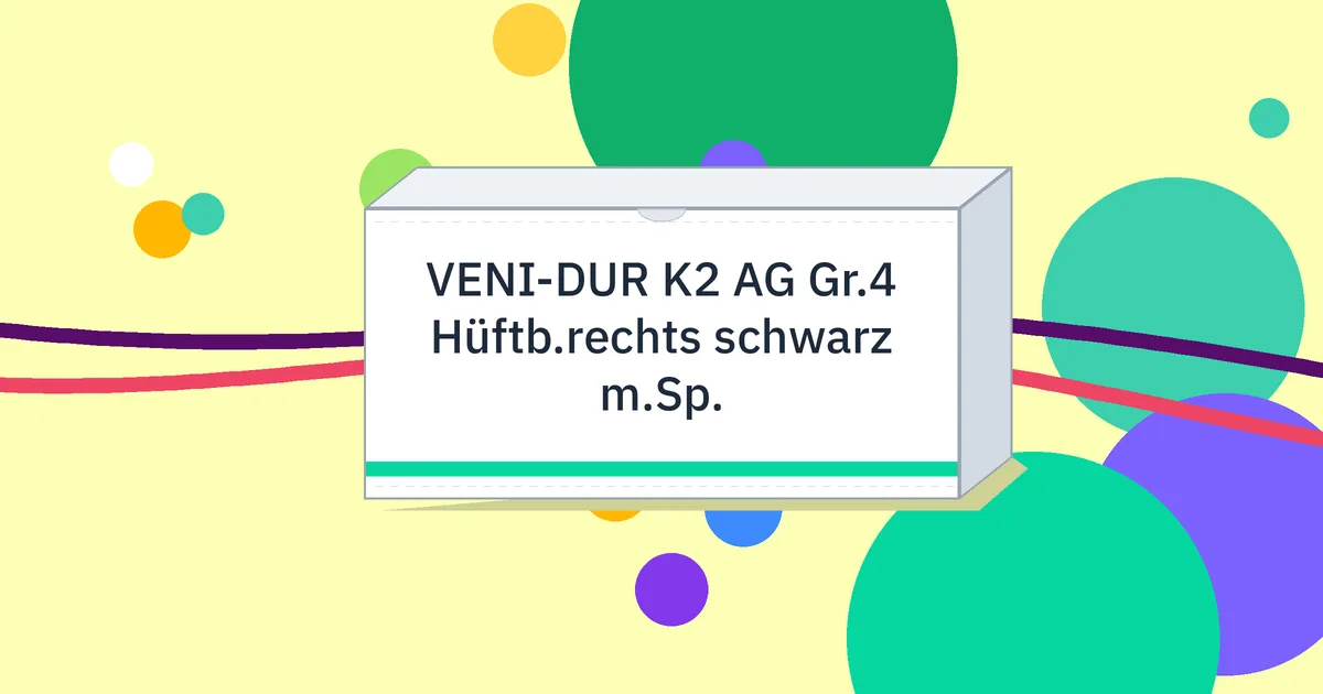 Symbolbild: Packung mit der Aufschrift VENI-DUR K2 AG Gr.4 Hüftb.rechts schwarz m.Sp. (PZN 03250430) – Verfügbarkeit und Bezug in Apotheken in Frankfurt am Main