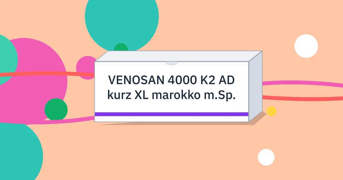 Symbolbild: Packung mit der Aufschrift VENOSAN 4000 K2 AD kurz XL marokko m.Sp. (PZN 14425654) – Verfügbarkeit und Bezug in Apotheken in Frankfurt am Main