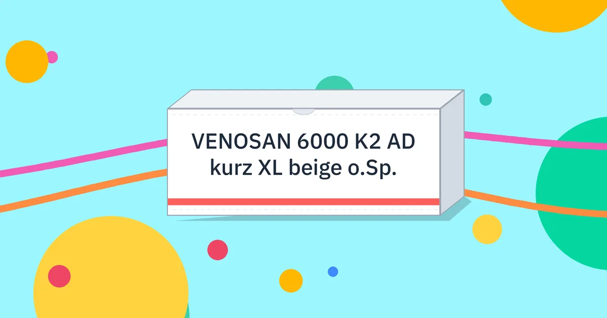Symbolbild: Packung mit der Aufschrift VENOSAN 6000 K2 AD kurz XL beige o.Sp. (PZN 17172248) – Verfügbarkeit und Bezug in Apotheken in Frankfurt am Main