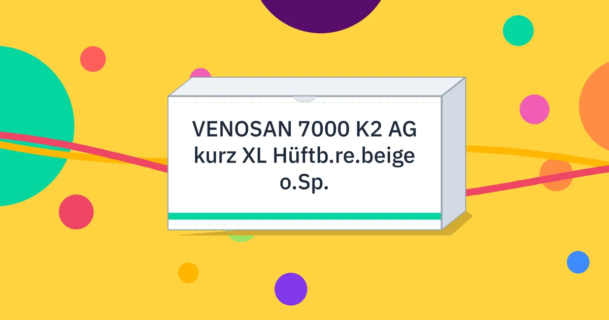 Symbolbild: Packung mit der Aufschrift VENOSAN 7000 K2 AG kurz XL Hüftb.re.beige o.Sp. (PZN 14434713) – Verfügbarkeit und Bezug in Apotheken in Frankfurt am Main