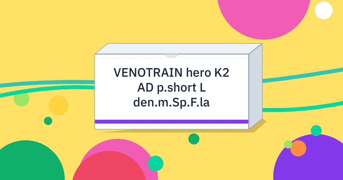 Symbolbild: Packung mit der Aufschrift VENOTRAIN hero K2 AD p.short L den.m.Sp.F.la (PZN 19191190) – Verfügbarkeit und Bezug in Apotheken in Frankfurt am Main